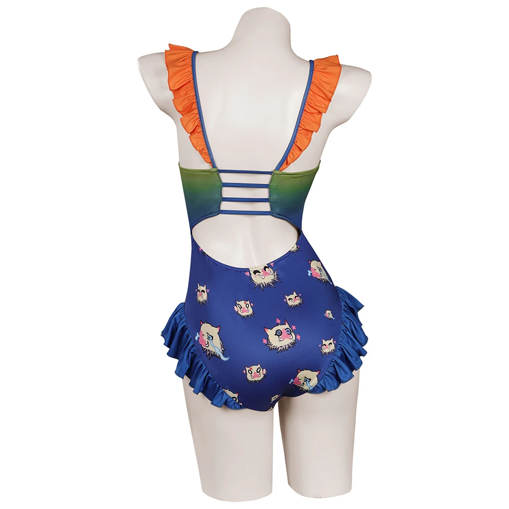 Anime Demon Slayer Hashibira Inosuke Swimsuit Cosplay Costume ...