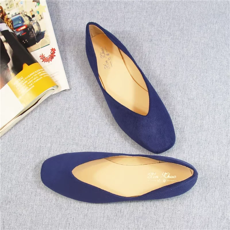 Lady Square Tip Flat Flock Shoes Wide Fits Summer Slip-on For Driving ...
