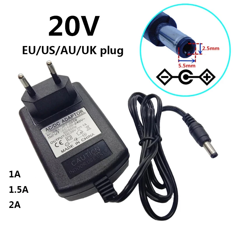 20V1A AC to DC Power Adapter Supply 20V 1A 1.5A 2A 100V 240V Adaptor ...