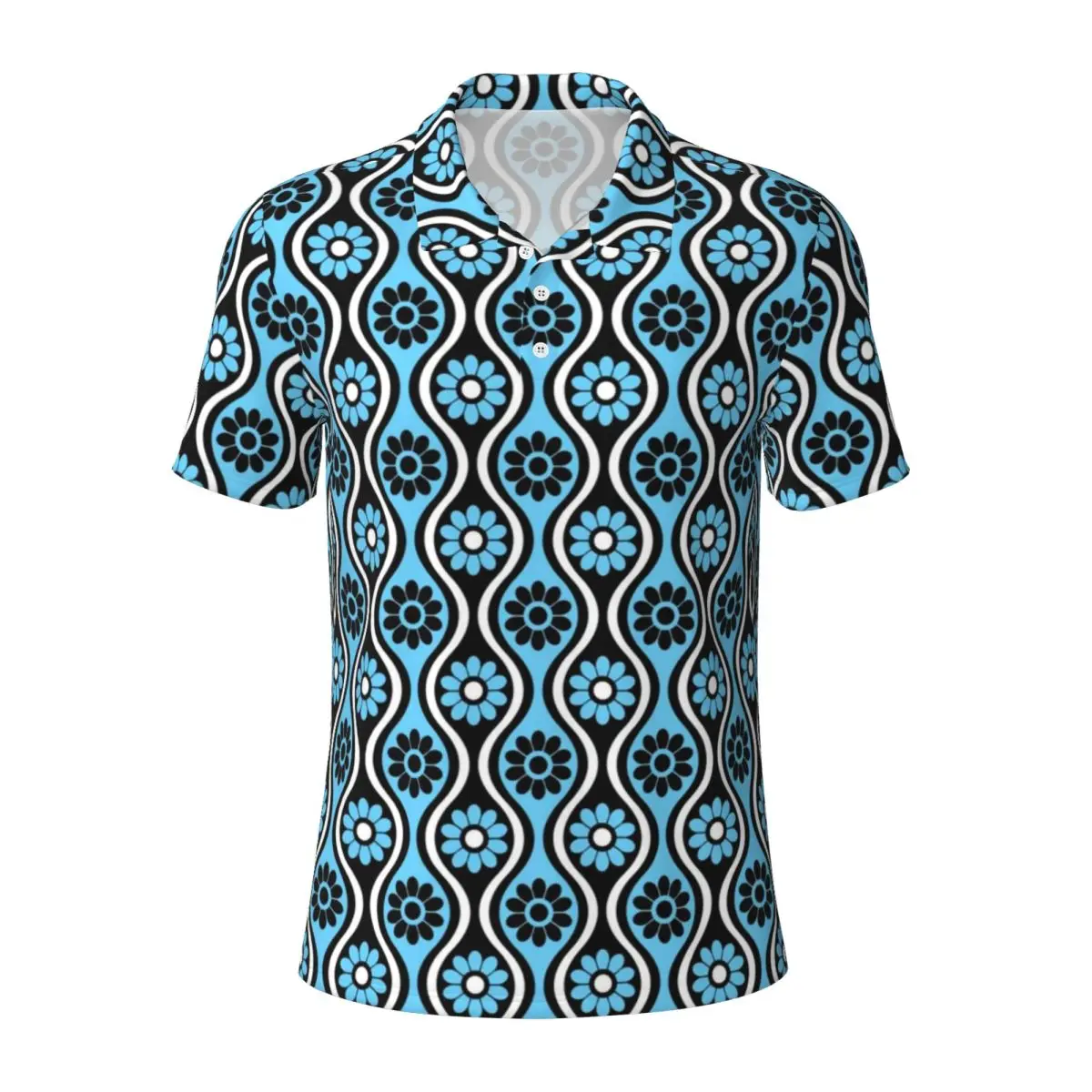 Retro-70S-Style-Polo-Shirts-Vintage-Blue-Pattern-Casual-Shirt-Day ...