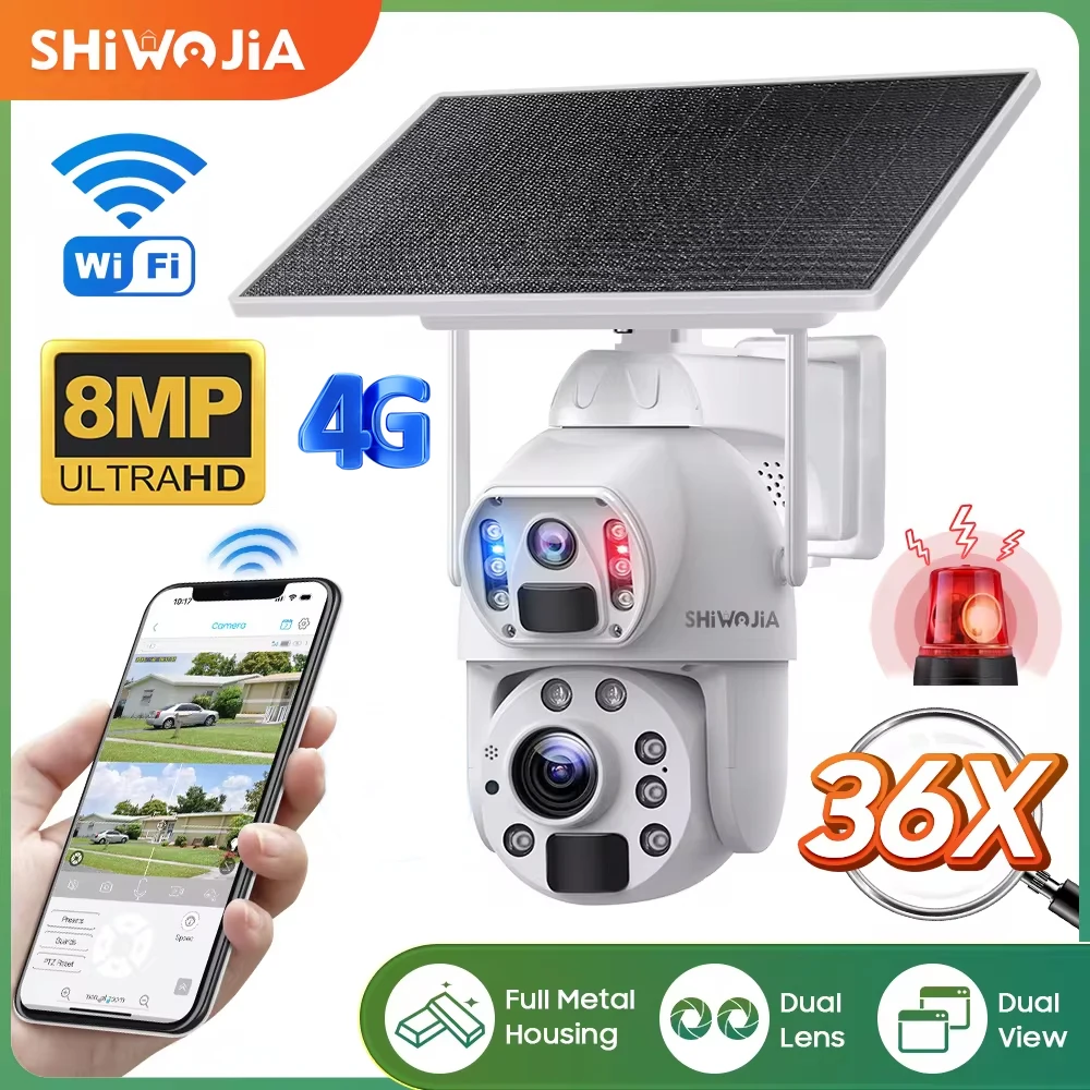 SHIWOJIA-8MP-36X-ZOOM-Solar-Powered-Security-Camera-4G-SIM-WIFI-Solar ...
