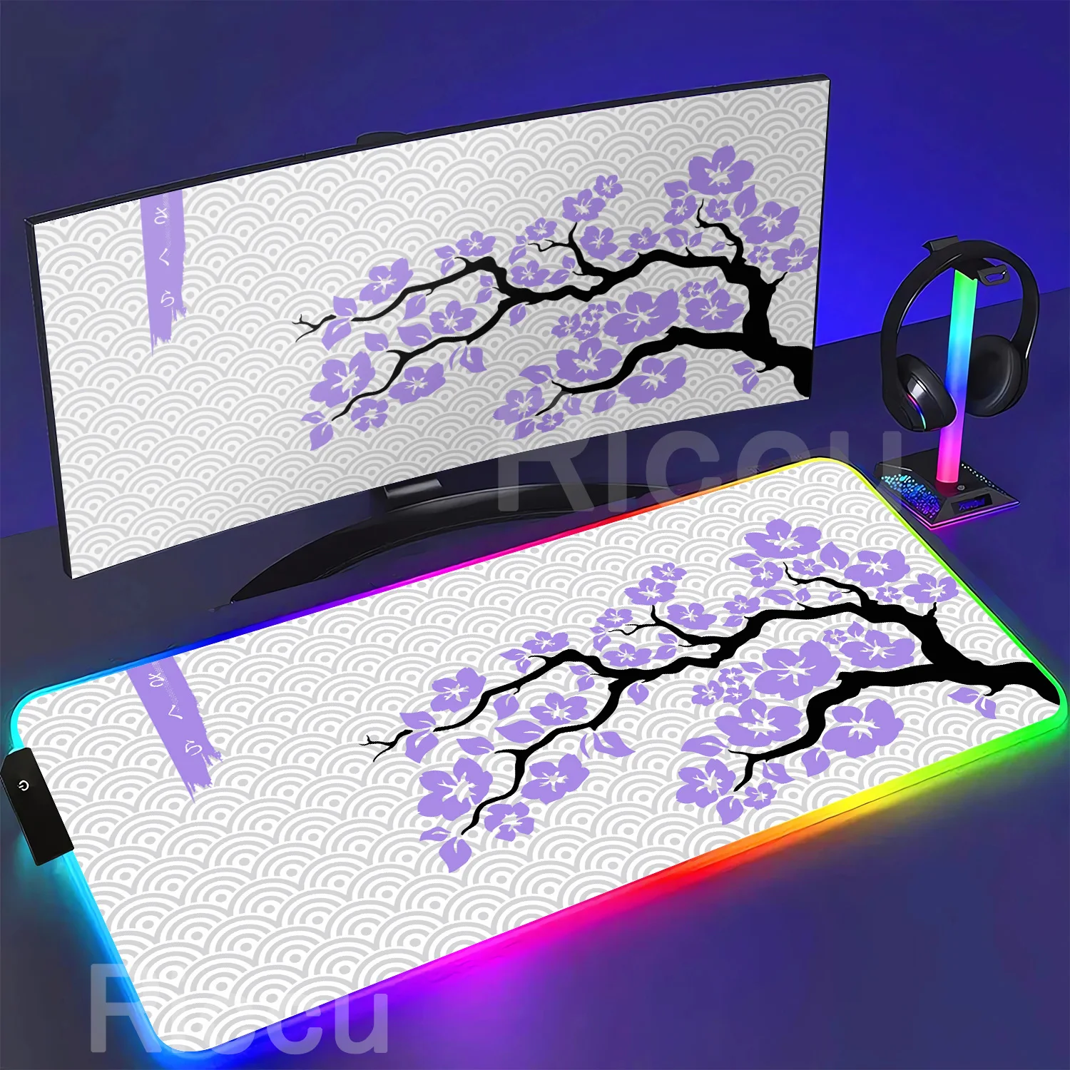 RGB White Sakura wave Mouse Pad Japanese Cherry Blossom LED Light ...
