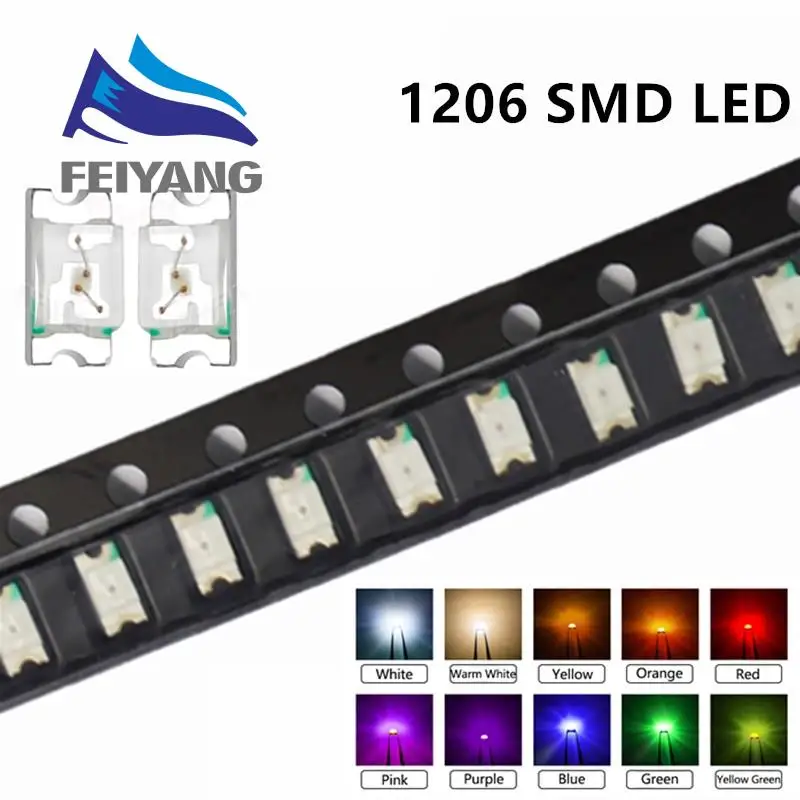 3216 1206 SMD LED 슈퍼 브라이트, 레드, 그린, 블루, 옐로우, 화이트 워터 클리어 LED 조명 다이오드, 5 ...
