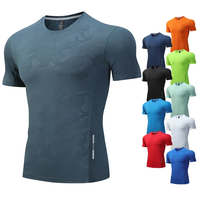Dry Fit Men Running Shirt Tops Fitness Compression Gym Polyester Sports ...
