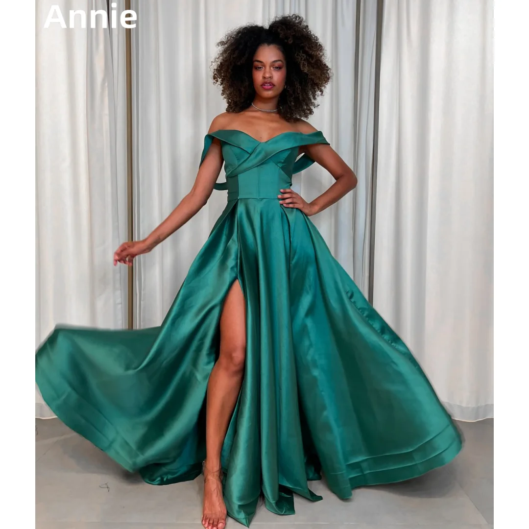 Annie-Green-Satin-Prom-Dresses-A-line-Off-shoulder-Side-Slits-Evening ...