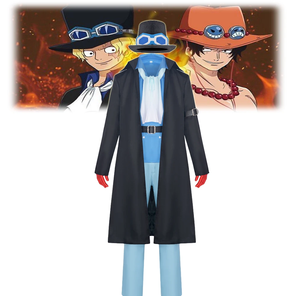 Anime Sabo Cosplay Luffy't Brother Black Jacket Hat Blue Shirt Pant ...