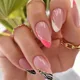24Ps/Set Almond Slant Gold Line Lotus Pink Fake Nails Artificial ...