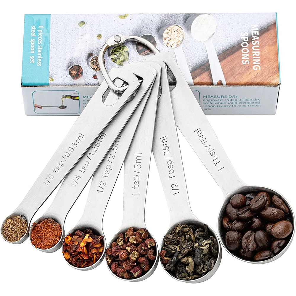 LMETJMA 6pcs/set Stainless Steel Measuring Spoons Set Teaspoons Narrow ...