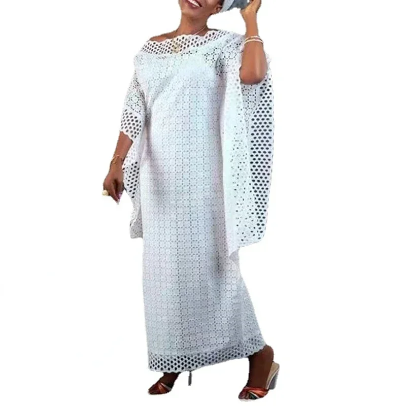 African-Dresses-For-Women-White-Elegant-Hollow-Out-2023-New-Muslim ...