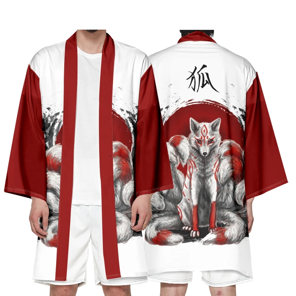 Men's Japanese Long Kimono Cardigan Boys Samurai Costume Kimono Nine ...