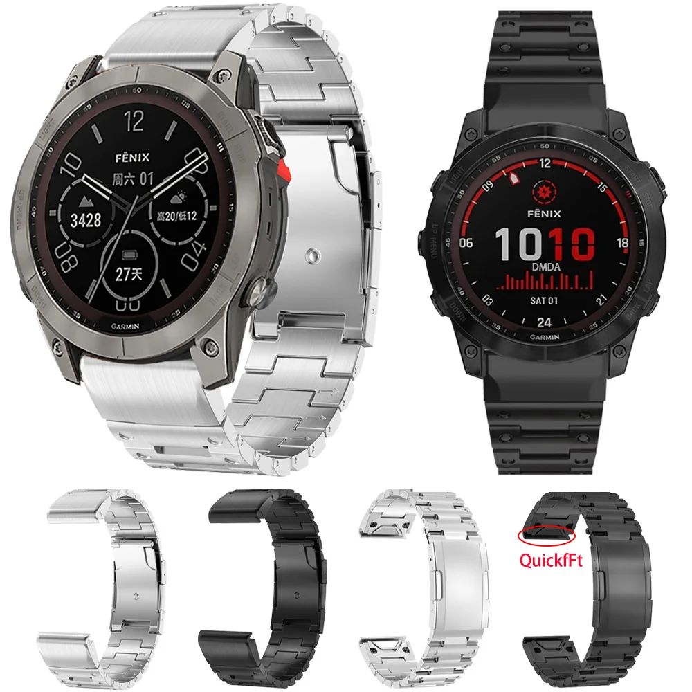 Quick-Fit-22-26mm-Metal-Stainless-Steel-Strap-For-Garmin-Fenix-7-7X-6 ...