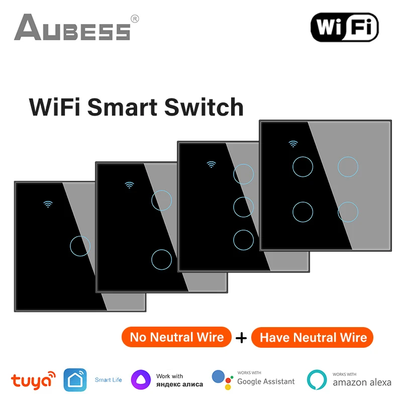 Aubess Tuya WiFi Smart Touch Switch Home Wall Button Panel Voice ...