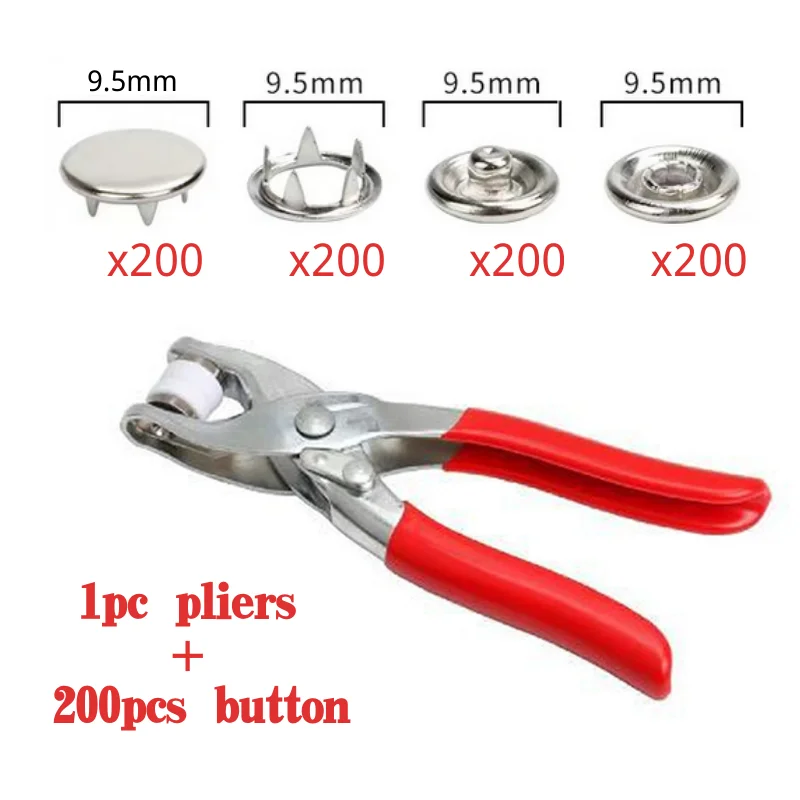 Snap Button Plier Tool 100/200 Set 10Color Metal DIY Hand Pressure ...