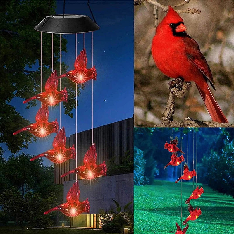 lar Cardinal Red Bird Wind Chime LED Lights Spinners Spiral String ...