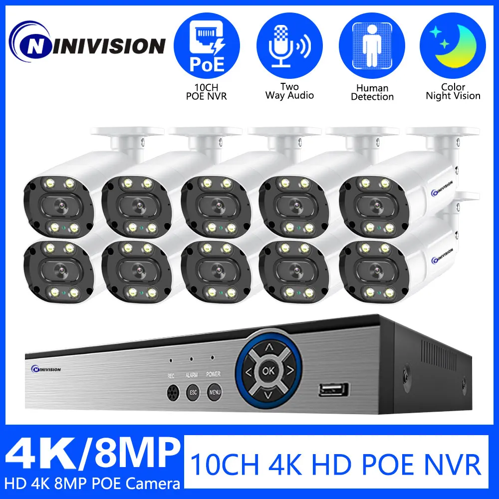 10CH-4K-8MP-Video-Surveillance-Camera-POE-Color-Night-Vision-Security ...