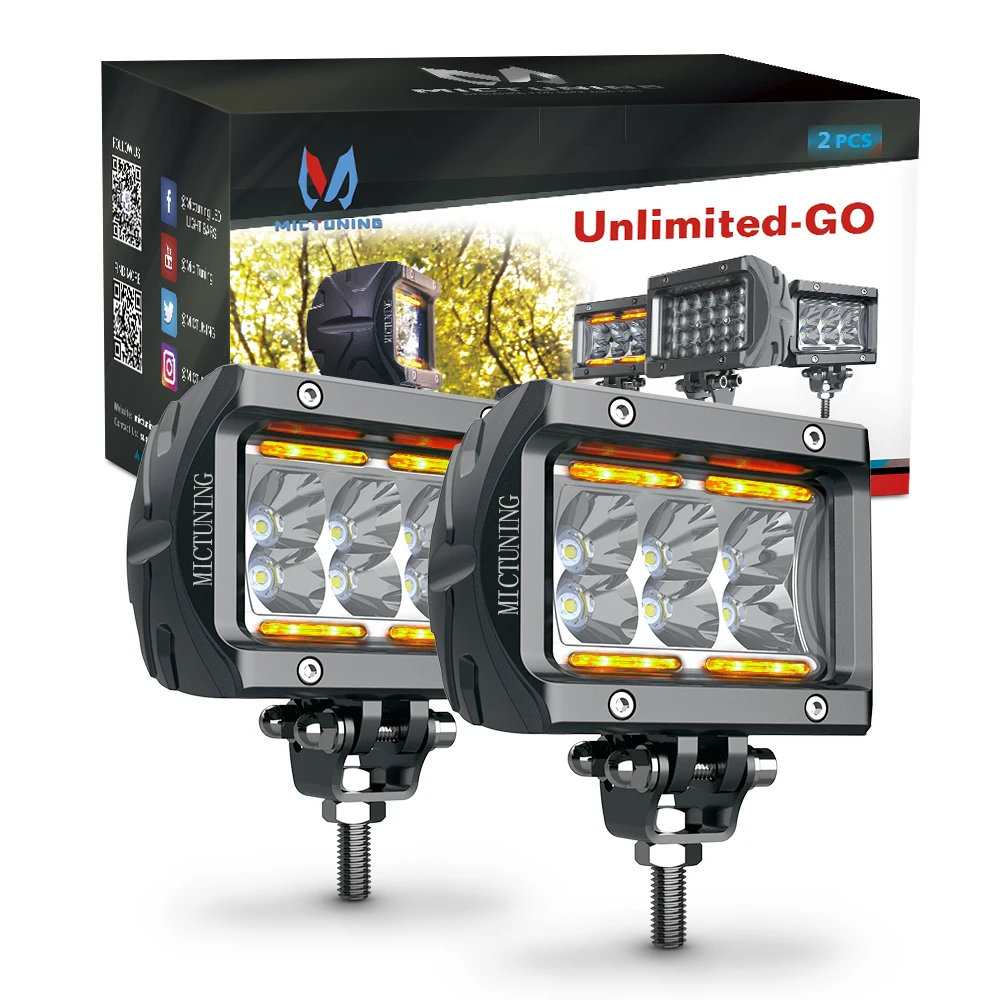 MICTUNING-Car-Led-Work-Light-4-18W-LED-Flood-Spot-Work-Lamp-With-Amber ...