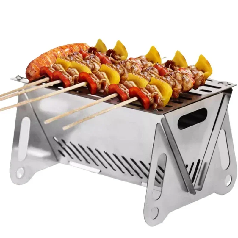 Stainless-Steel-Folding-Barbecue-Grill-Heating-Stoves-Camping-Charcoal ...