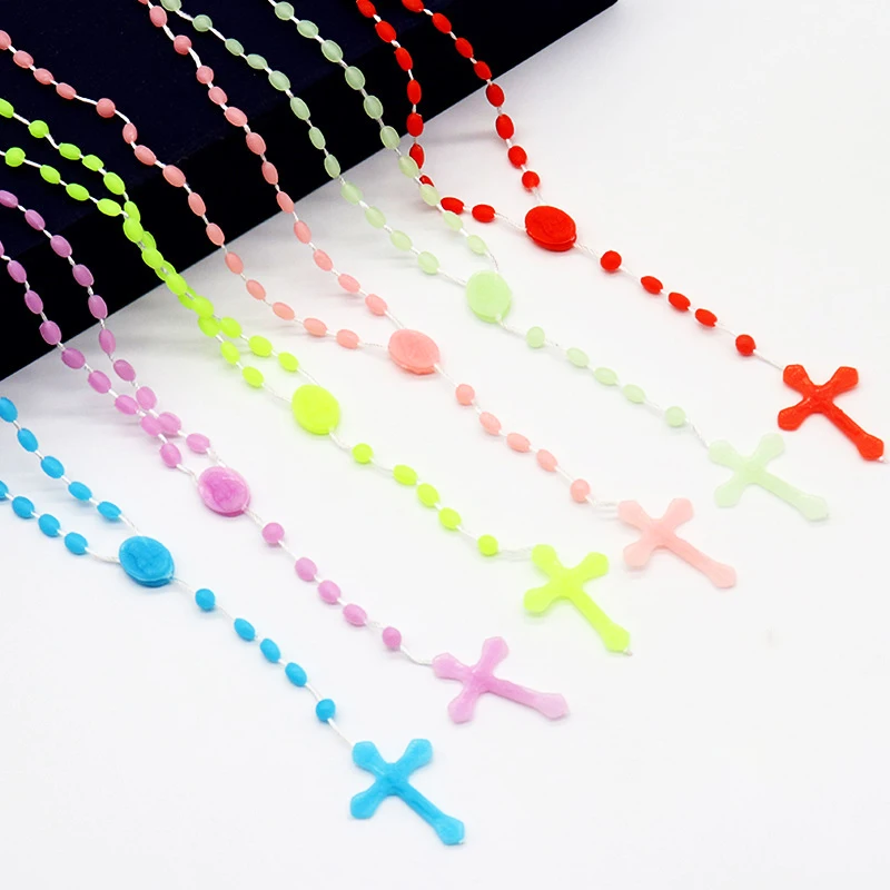 Collar de crucifijo católico luminoso, Rosario de plástico, cruz de ...