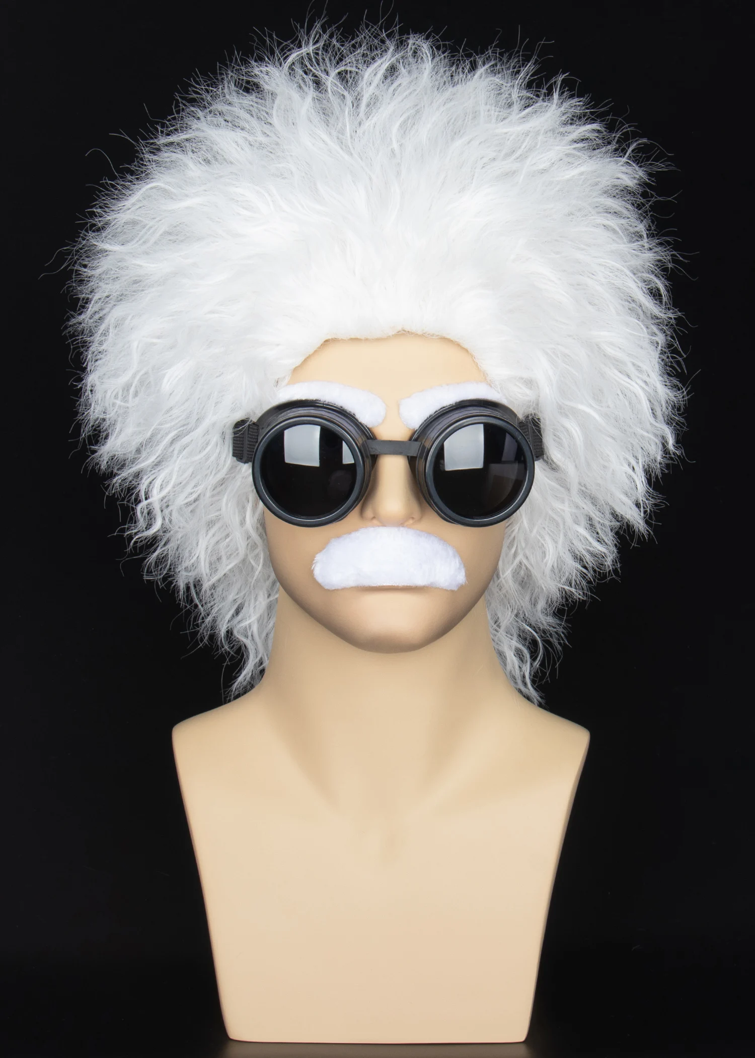 Mad-Scientist-Wig-Mens-Short-White-Crazy-Wig-with-Glasses-Mustache ...