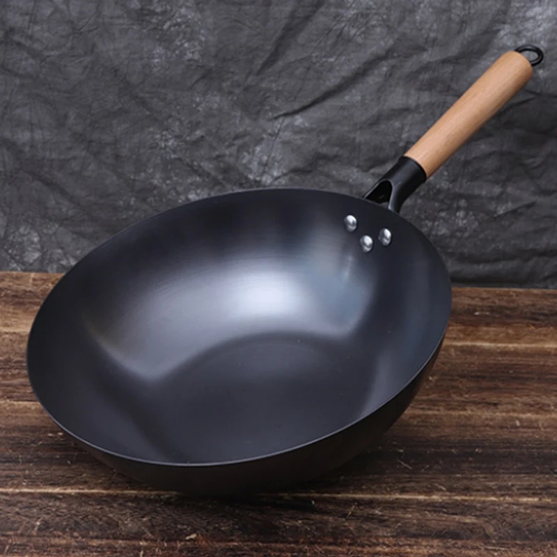 Iron-Wok-Pan-32cm-Woks-Stir-Fry-Pans-No-Chemical-Coated-Flat-Bottom ...