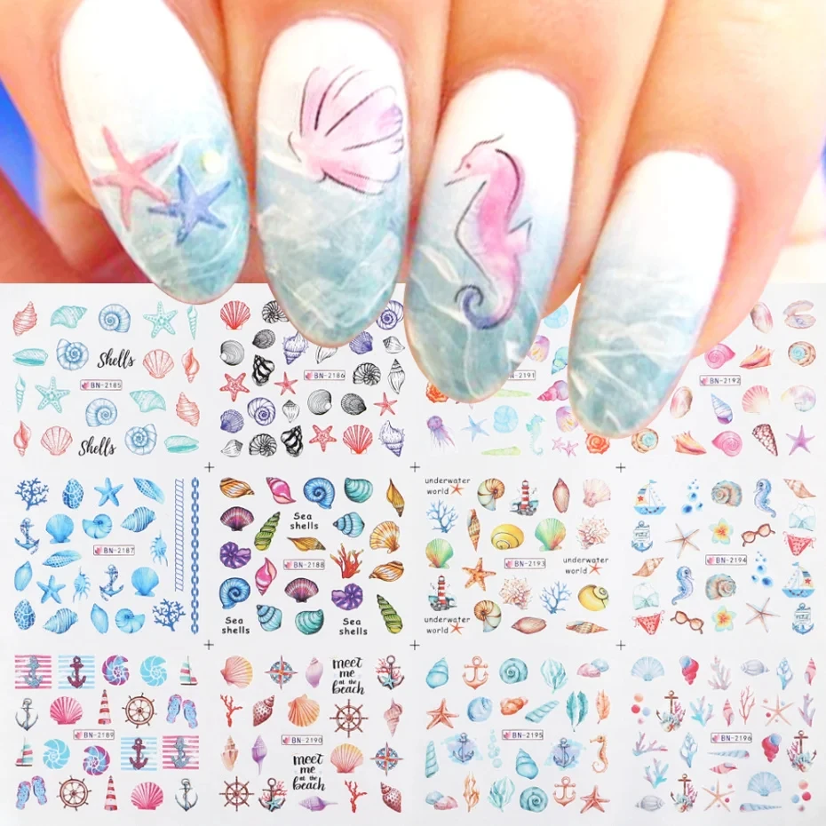 12-Designs-Nail-Art-Shell-Water-Stickers-Colorful-Conch-Starfish ...