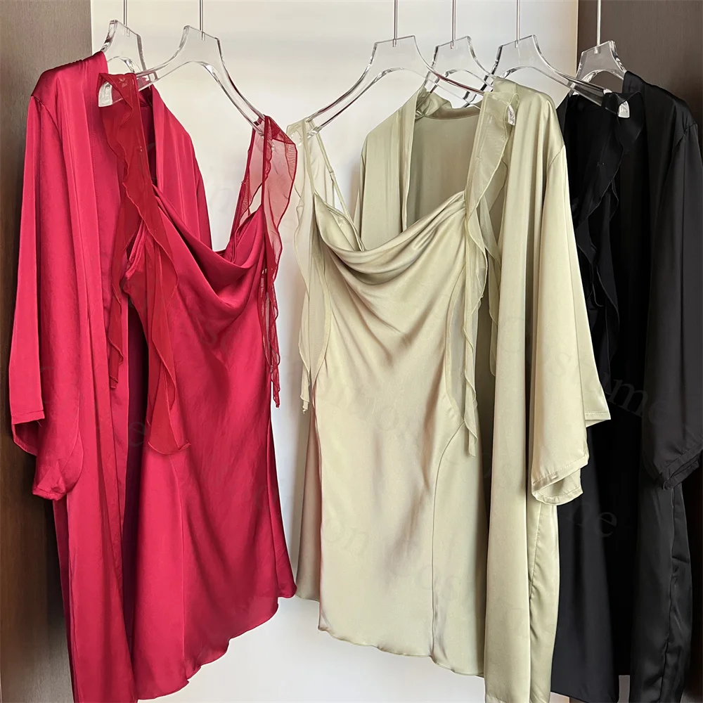 Fairy Tassels Sling Nightgown Women Elegant Homedress 2Pcs Nighty&robe ...