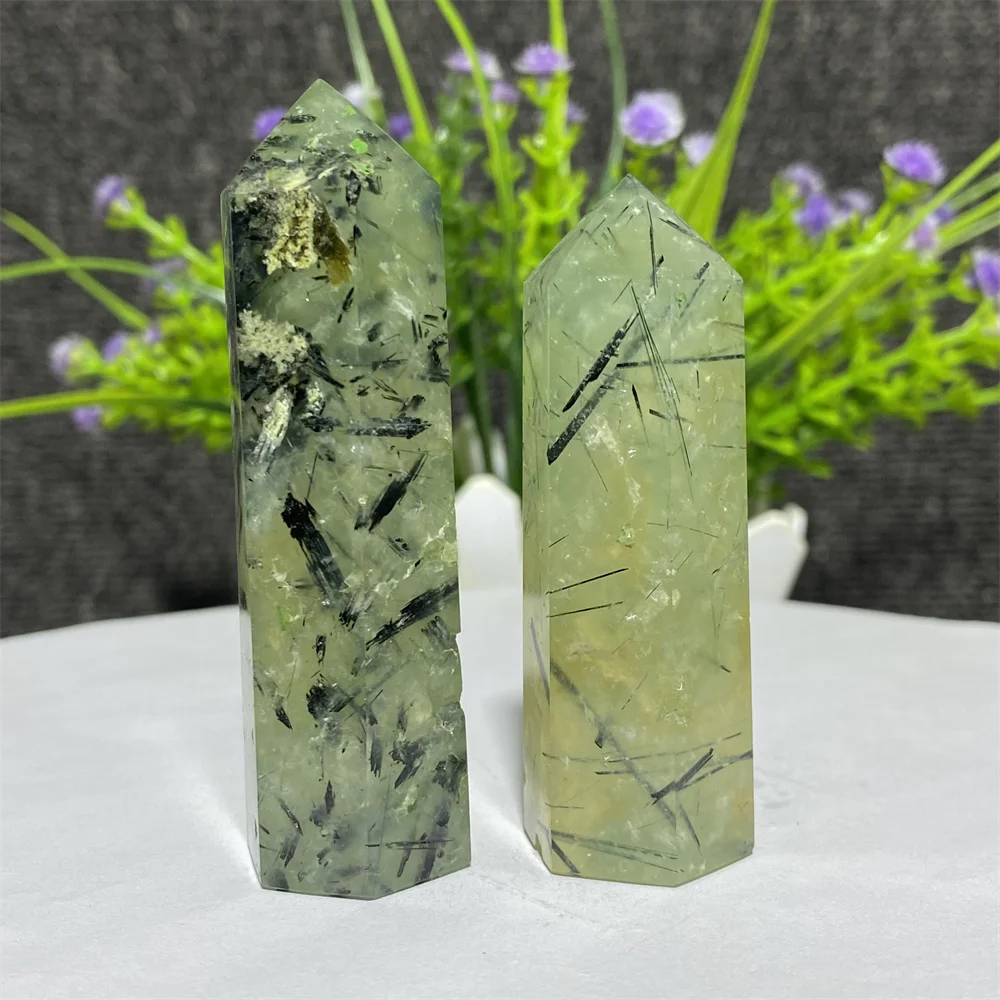 Natrual-Crystal-Green-Grape-Prehnite-And-Hair-Tourmaline-Agate-Tower ...