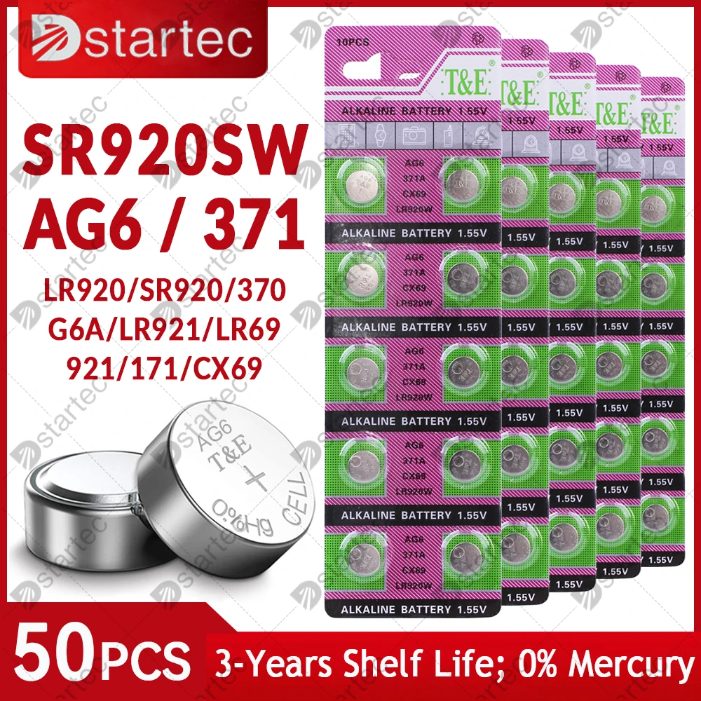 DStartec-50PCS-AG6-Button-Battery-LR920-371A-Cell-Coin-Alkaline-Toys ...