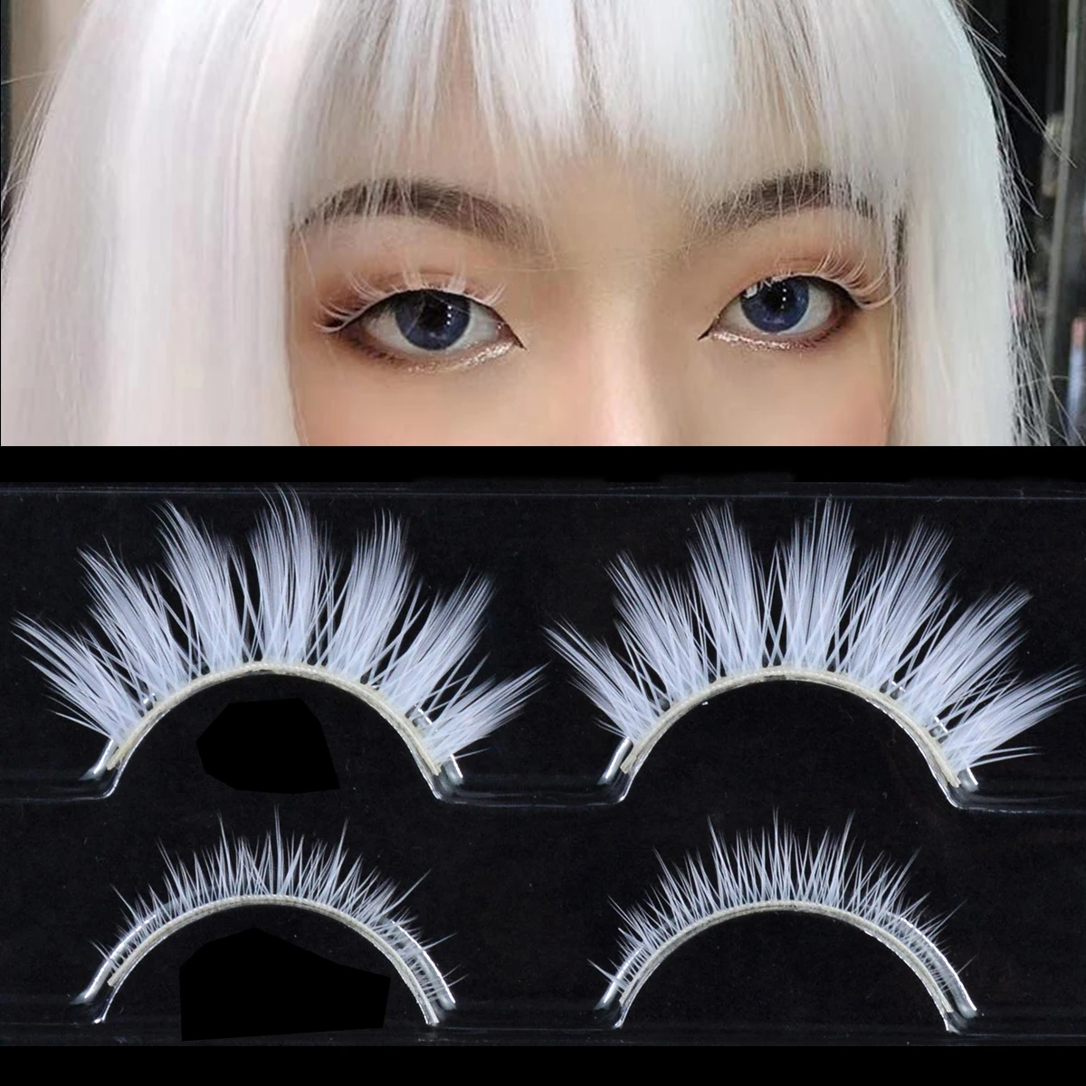 2-Pairs-Set-3D-White-Eyelashes-Clear-Band-Snow-Color-Eye-Lashes-Cosplay ...