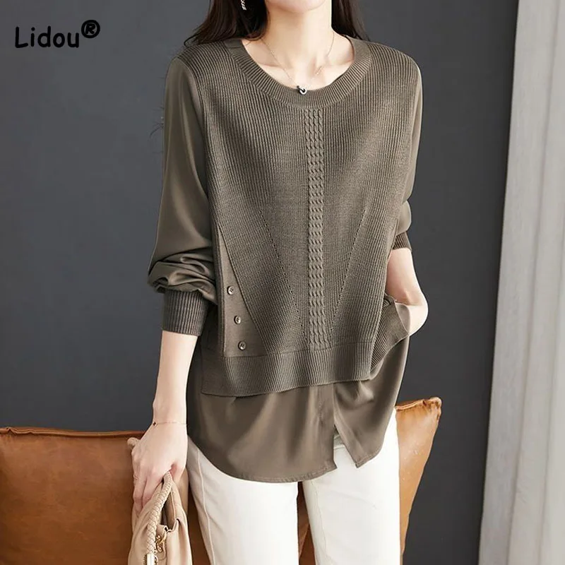 Su-teres-de-retazos-de-cuello-redondo-para-mujer-ropa-suelta-Tops-de ...