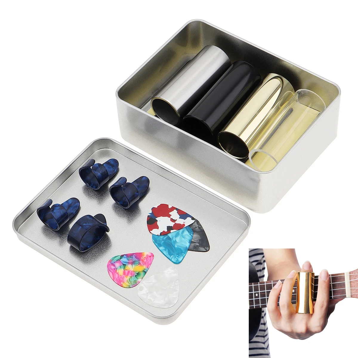 15pcs/set Guitar Picks Box Stainless Steel Thumb Finger Celluloid ...