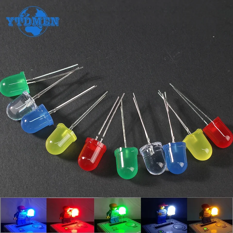 Assorted Color LEDs 10mm Milky White Diffuse LEDs - All Colors ...