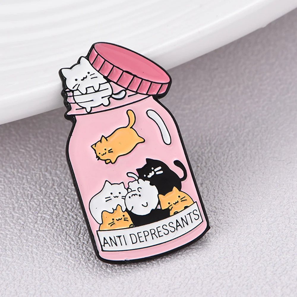 ANTI DEPRESSANTS Bottled Cat Brooch Certified Cat Lady Enamel Pins ...