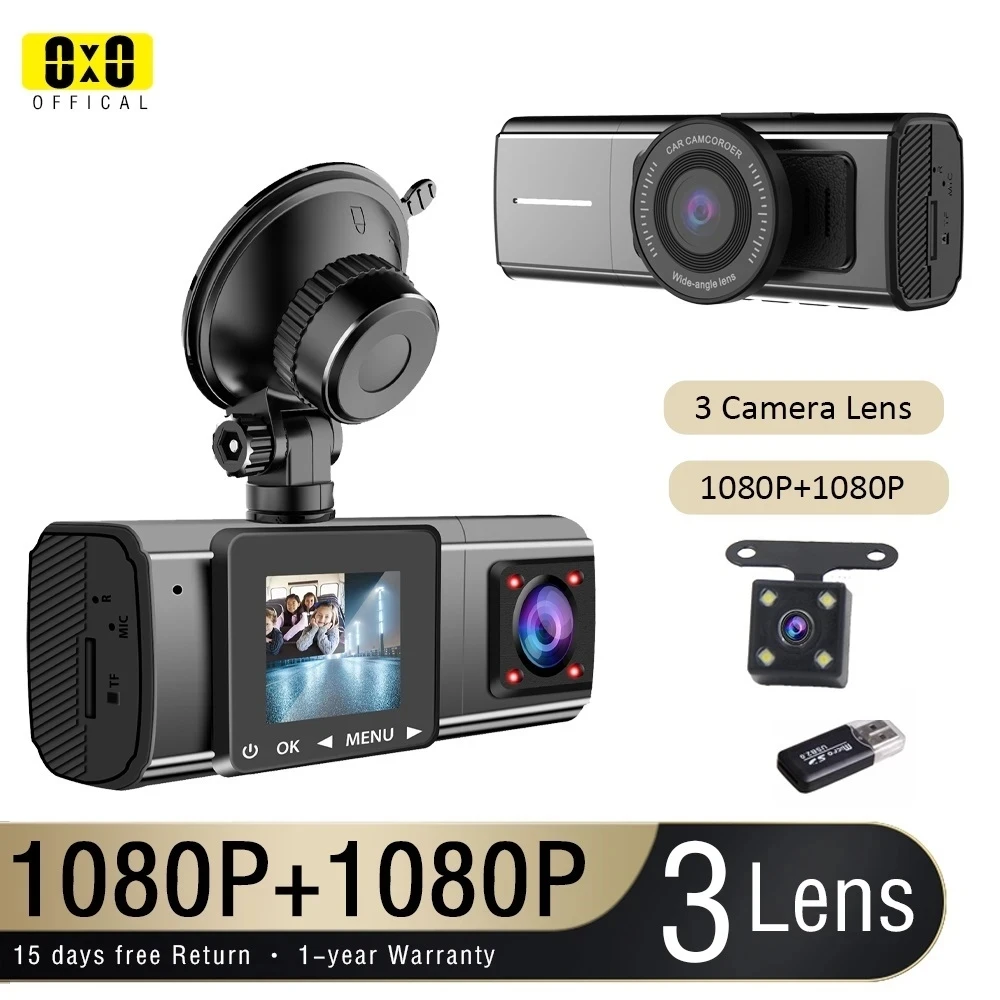 3 Camera Dash Cam 1080P Front and Inside with GPS Vehicle Black Box ...