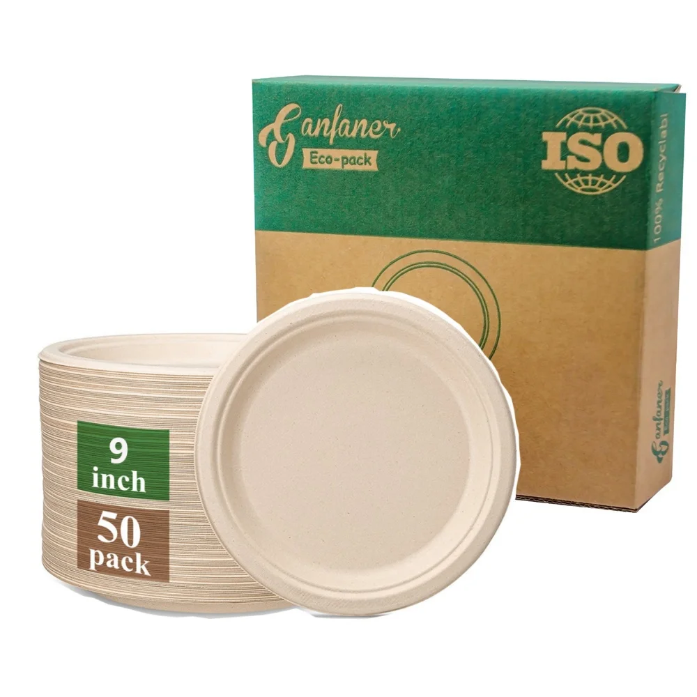 50pack-9-inch-Paper-Plates-100-Compostable-Heavy-Duty-Disposable-Plate ...
