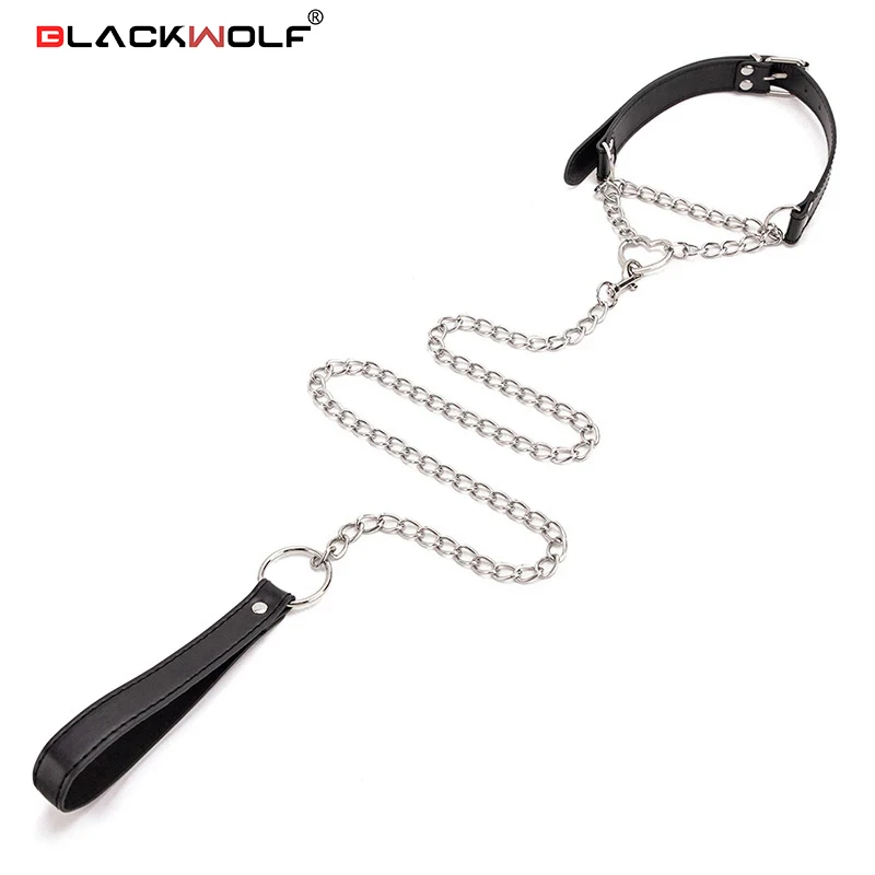 Blackwolf Slave Bed Bondage Collar Pu Leather Neck Restraint With Chain