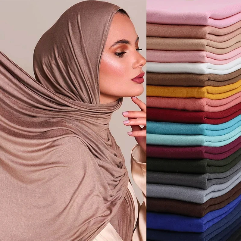 2024-New-Muslim-Women-Jersey-Hijab-Scarf-Solid-Color-Head-Wrap-Fashion-Headscarf-Turban-Islam ...