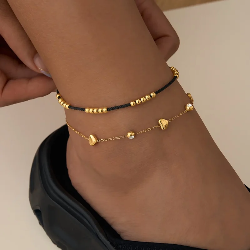 Black-rope-beaded-anklets-stainless-steel-anklets-for-women-minimalist ...