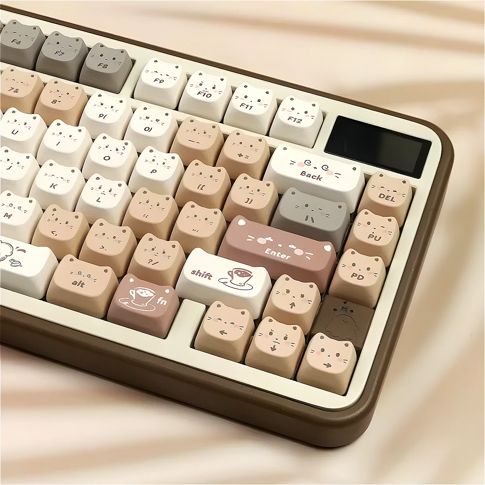 Coffee-cat-theme-MAO-keycaps-a-full-set-of-PBT-brown-and-white-suitable ...