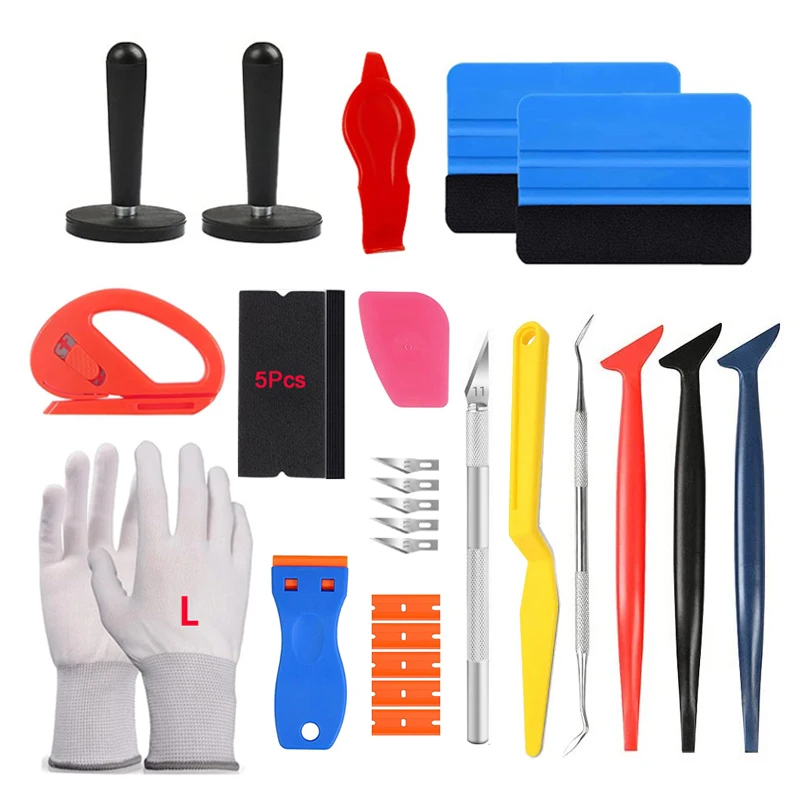 20Pcs-Automotive-Film-Application-Tools-Plastic-Scraper-Felt-Squeegee ...