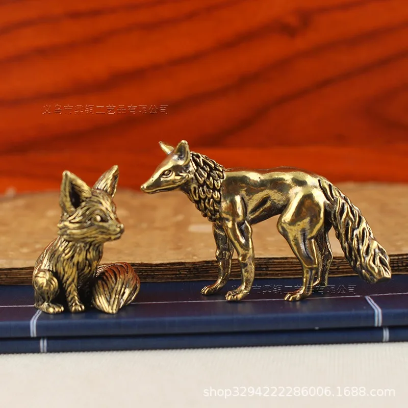 Brass Fox Statue Cute Fox Miniature Figurines Desk Ornament Decorations ...