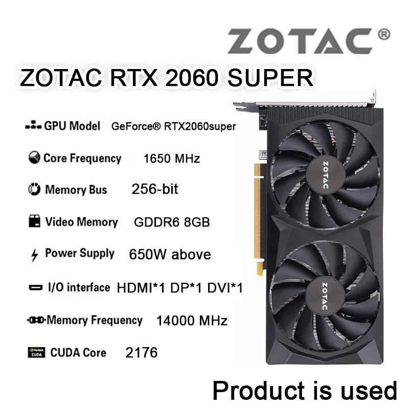 Used ZOTAC Graphics Card GeForce RTX 2060S 2060 SUPER 8G