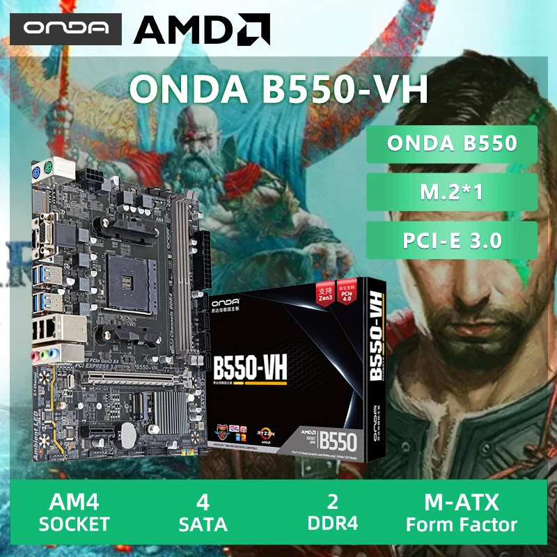 ONDA-placa base B550-VH micro-atx AMD B550 DDR4 3600(OC)MHz M.2 USB3.0 32G, doble canal, nuevo