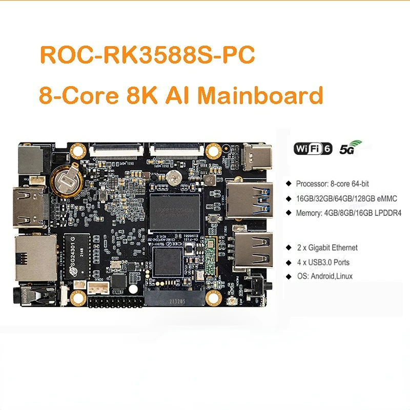 ROC-RK3588S-PC Rockchip RK3588 8K AI MainBoard 8-core 64-bit 4GB/8GB ...