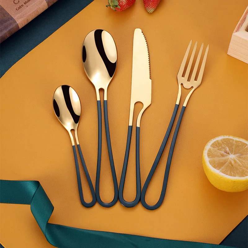Jaswehome 4Pcs Hollow Handle Flatware Modern Cutlery Knife Fork Spoon ...