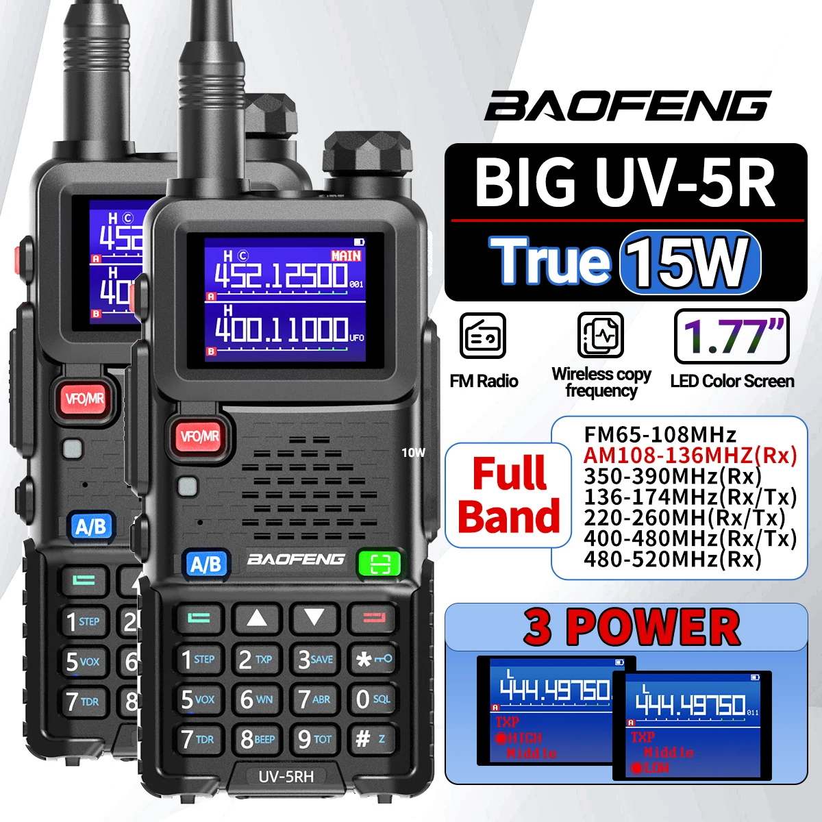 2PCS-UV-5RH-Pro-Max-15W-Air-Band-Walkie-Talkie-Wirless-Copy-Frequency ...