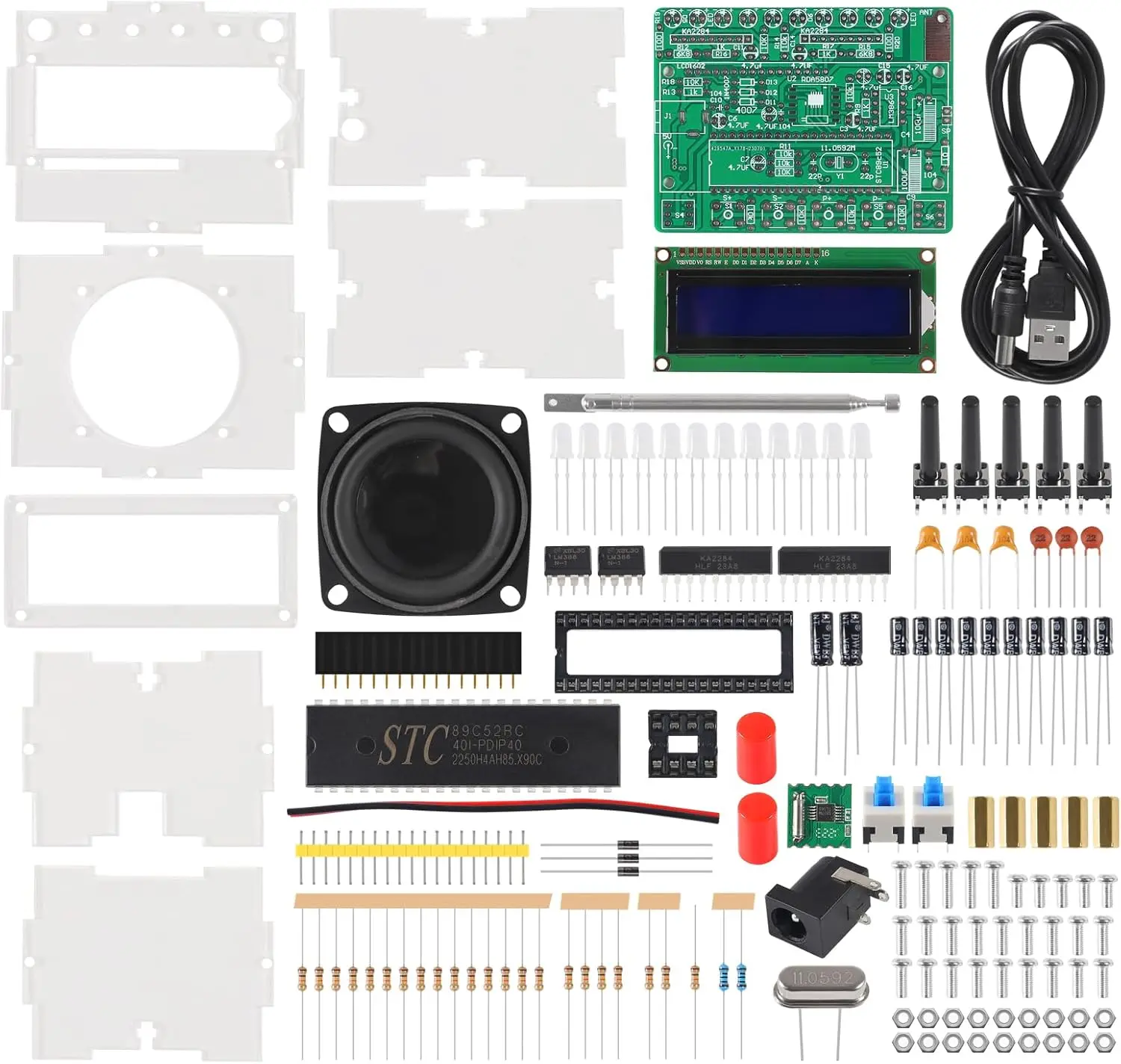M Radio Receiver DIY Kit with LED Flashing Lights LCD1602 LCD Display ...