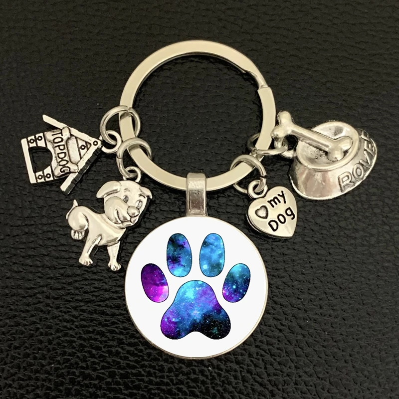 Cute-Pet-Dog-Keychain-Paw-Dog-Glass-Cabochon-KeyRing-Top-dog-house ...