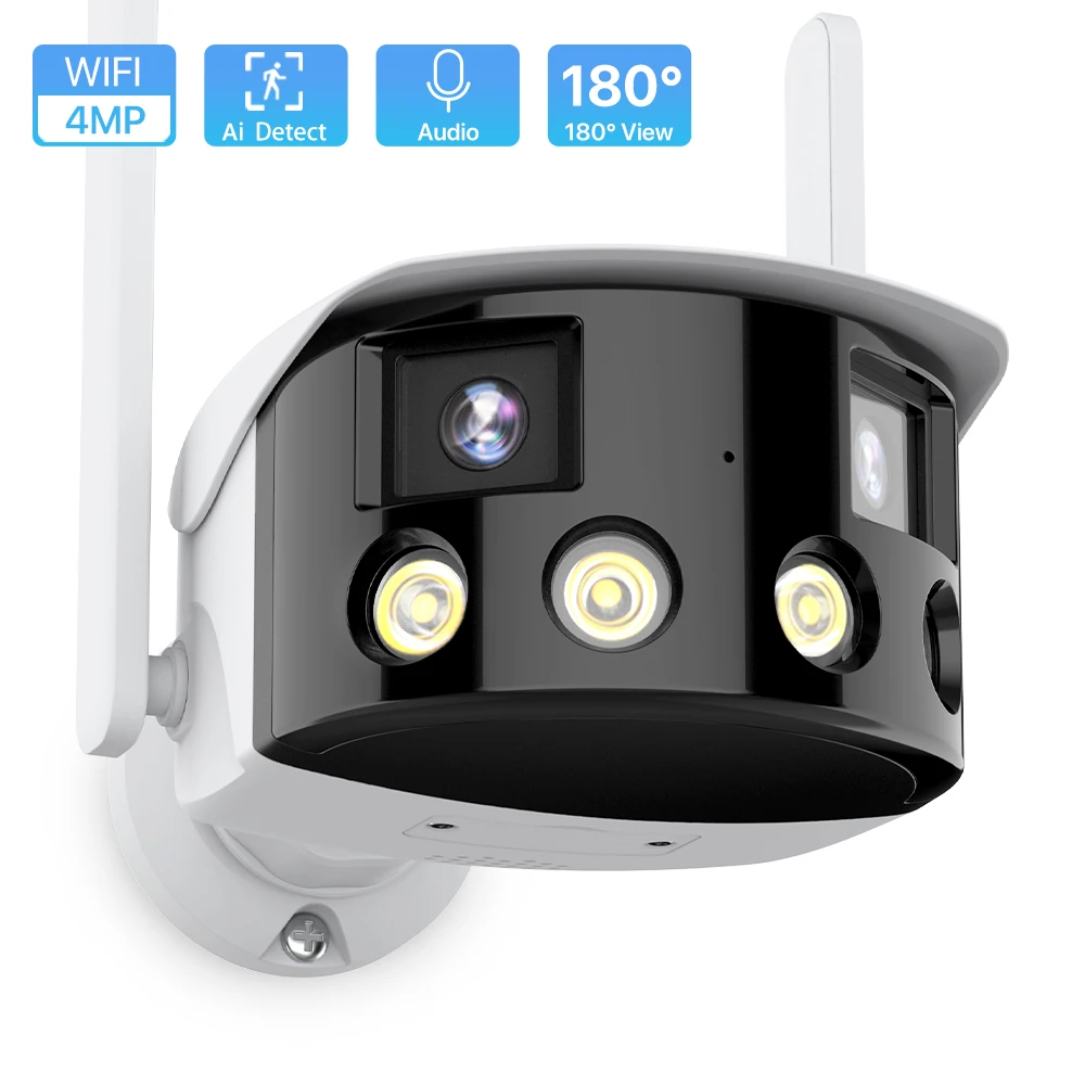 Dual Lens 2K 4MP WIFI IP Camera Outdoor 180° Wide View Angle Panoramic ...