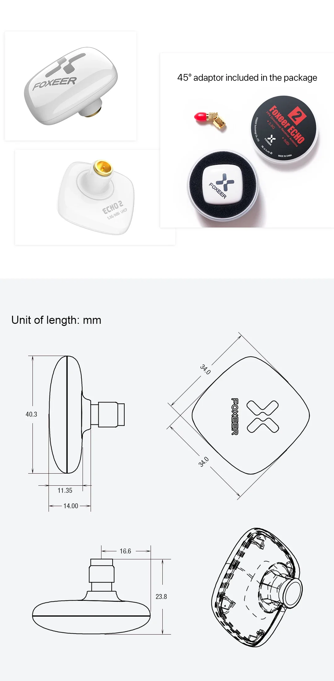 Антенна FOXEER Arrival Echo 2 Patch Mini 5.8G с усилением 8 дБи 5,8 ГГц ...
